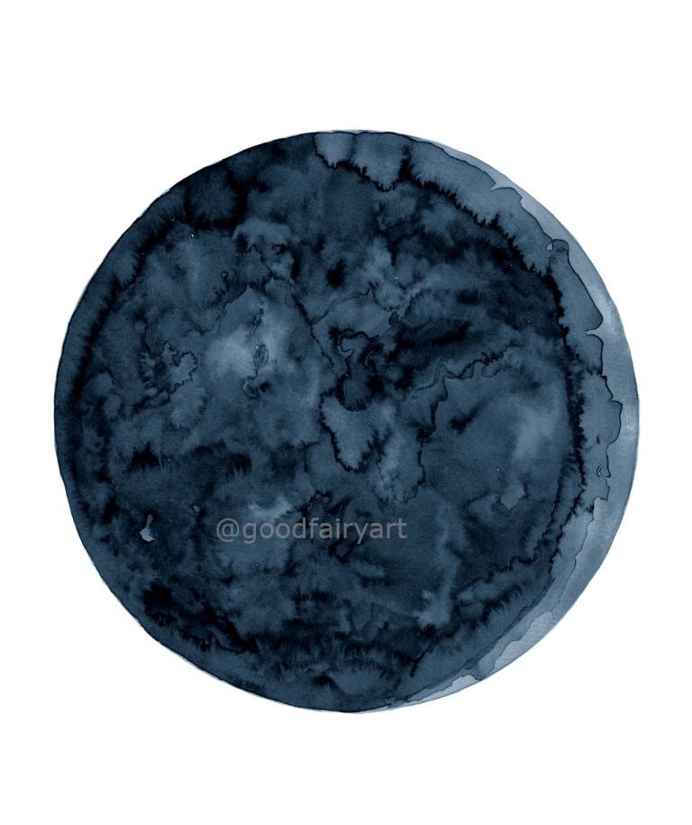 Moon Indigo Print Set of 6 Prints Watercolor Painting Print Moon Phases ...