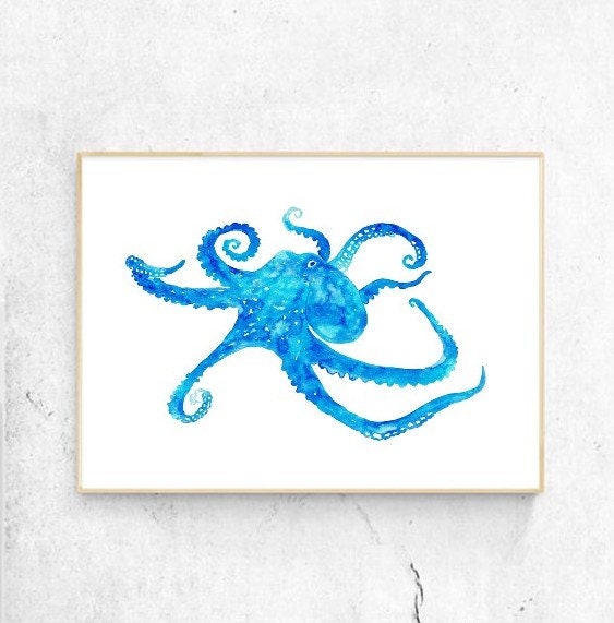 Octopus Watercolor Painting Print Art Animal Illustration | Etsy