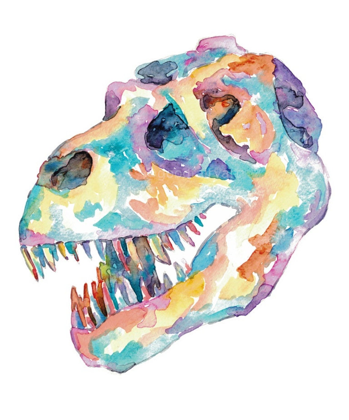 Set of 2 T-rex Dinosaur Painting Watercolour Dino Trex Bones - Etsy