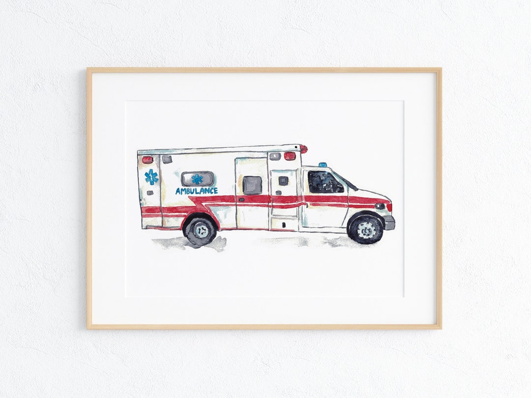 Ambulance Car Truck Print Kids Room Wall Decor Painting Watercolour Art ...