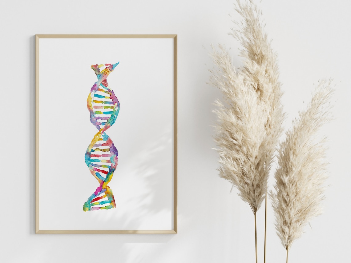 DNA Genetic Art Print, Dna Helix Genetic Watercolor, Abstract Dna ...