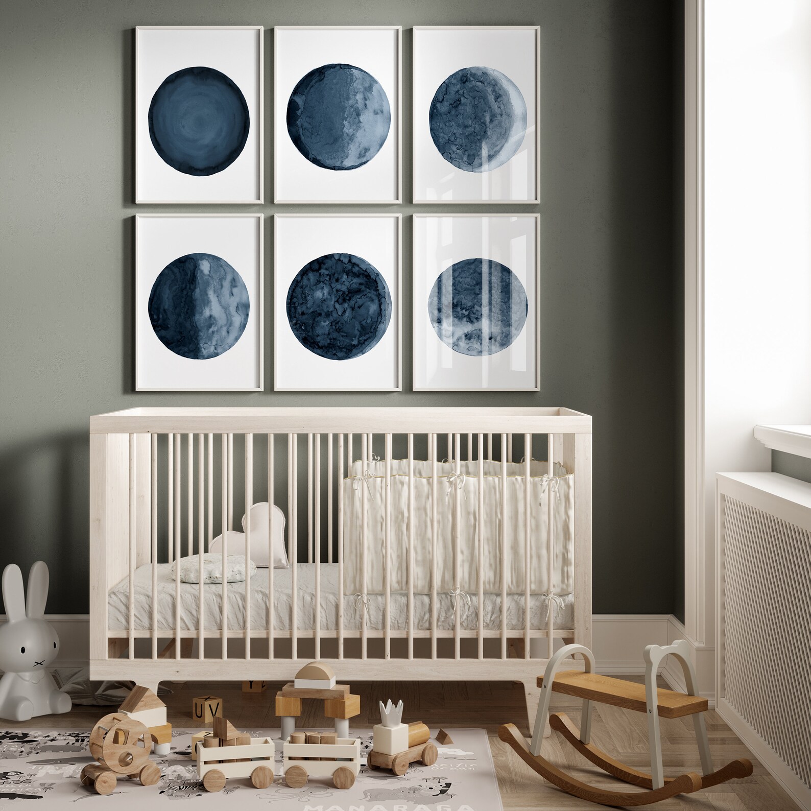 Moon Indigo Print Set of 6 Prints Watercolor Painting Print Moon Phases ...