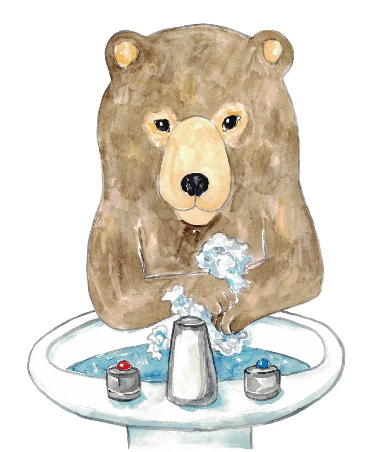 Bear Washing Hands Bath Watercolor Painting Print Art Bathroom - Etsy