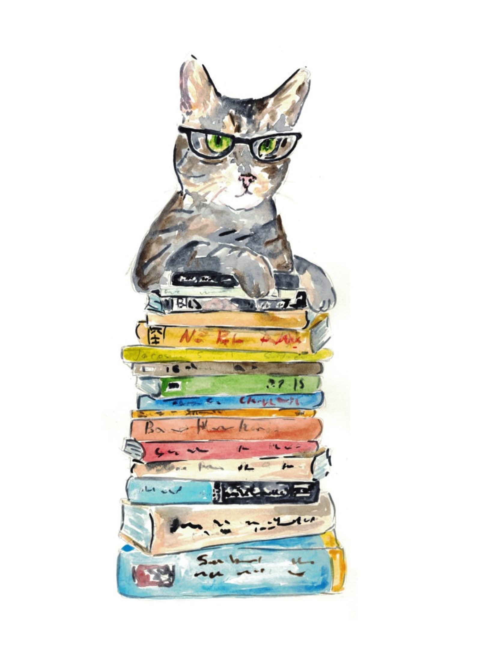 Gig Tabby Cat Reading Book Library Painting Wall Poster - Etsy Canada