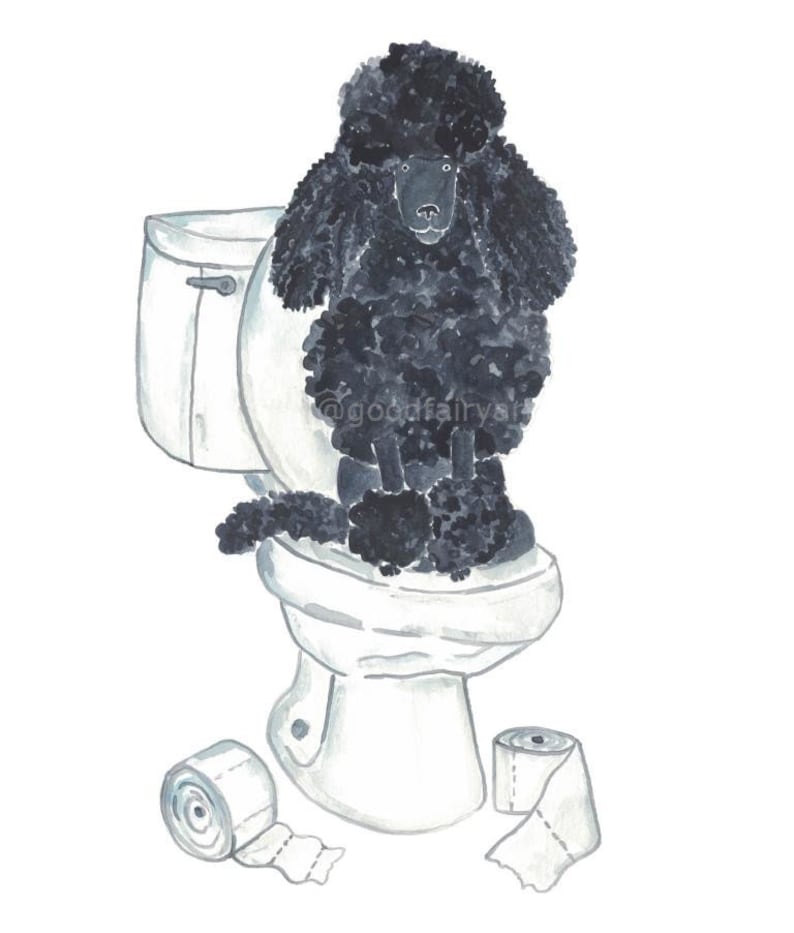 Set of 3 Black Poodle Dog Toilet Painting Wall Poster Watercolor Art ...