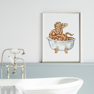 Snake Taking Bath Watercolor Painting Print Art Bathroom Room Washroom ...