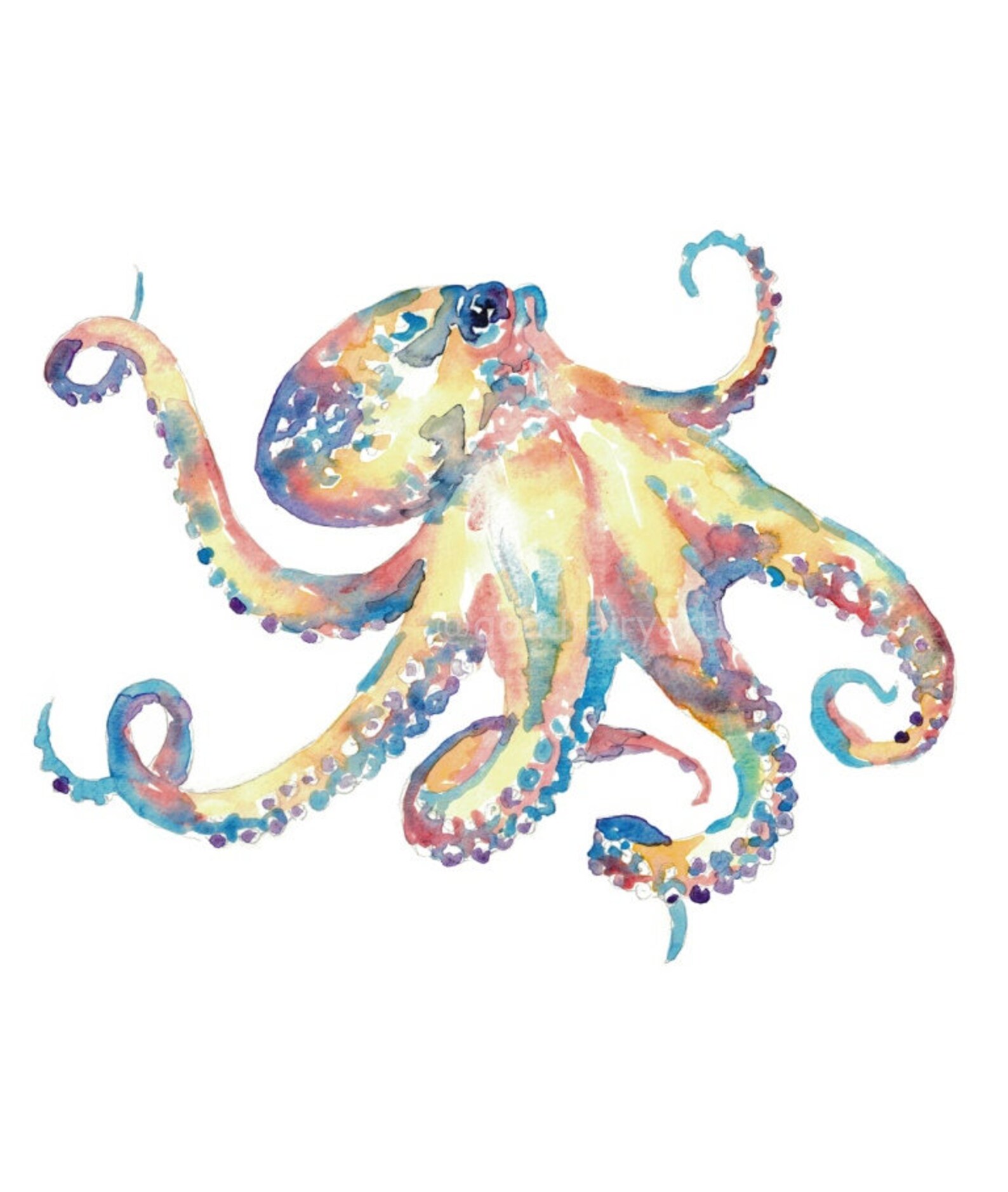 Set of 3 Octopus Watercolor Painting Print Art Whale Fish Animal ...