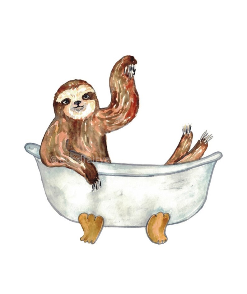 Sloth Taking Bath Watercolor Painting Print Art Bathroom Room - Etsy