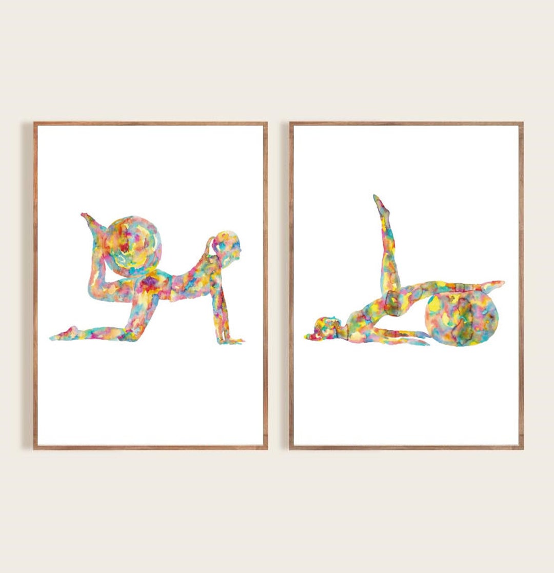 Set of 2 Pilates Art Print Watercolor Painting Gift Drawing Silhouette ...