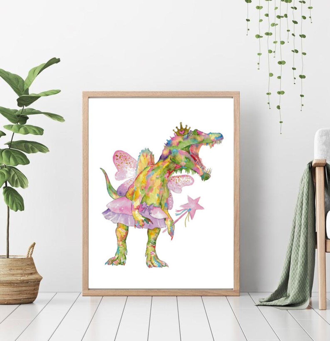 T-rex Princess Fairy Dinosaur Painting Watercolour Dino Trex - Etsy