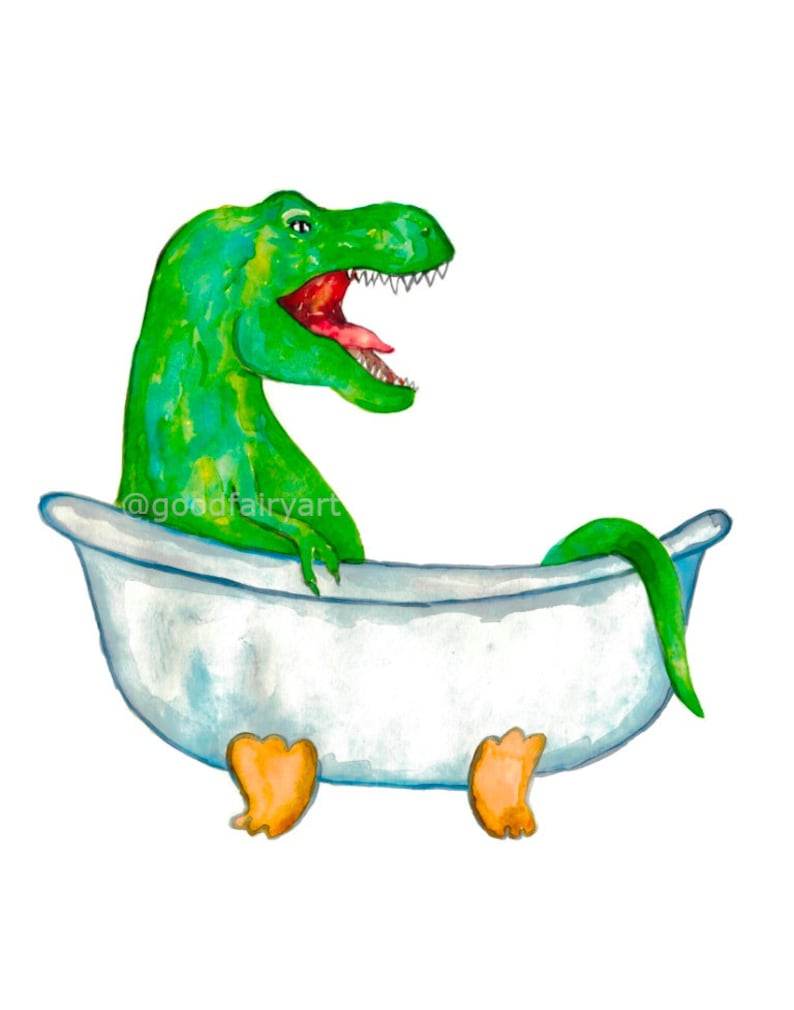 T-rex Taking Bath Dinosaur Painting Watercolour Dino Trex | Etsy Canada