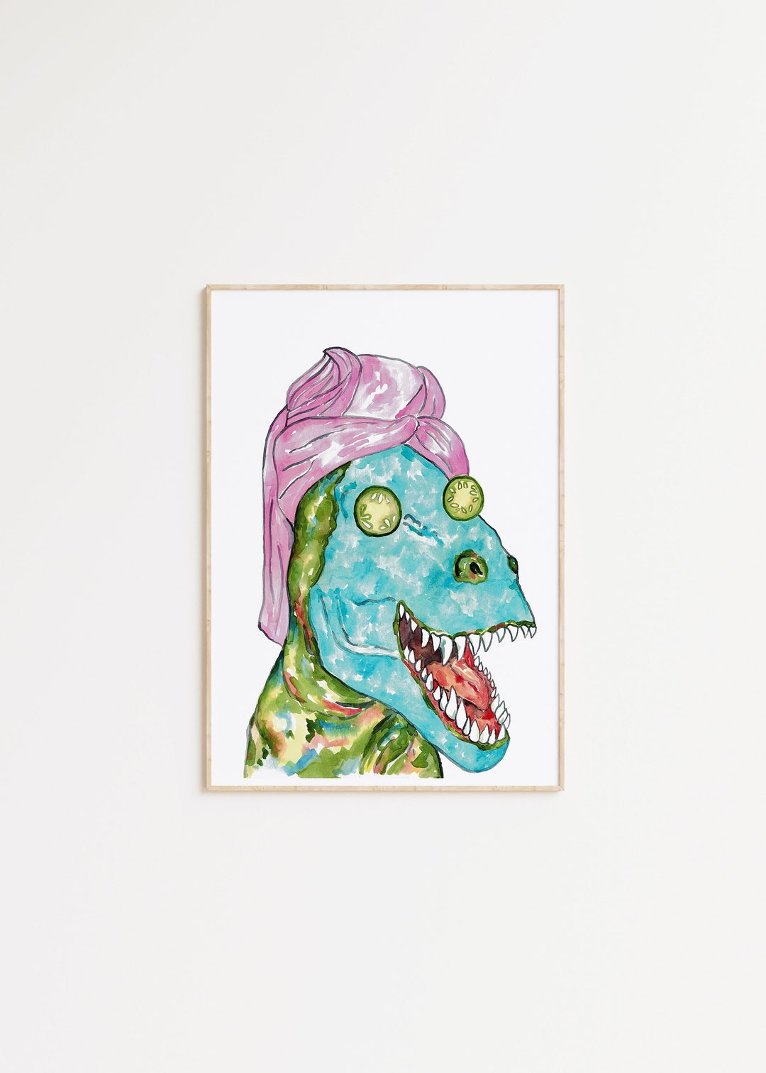 T-rex SPA Bath Dinosaur Painting Watercolour Dino Trex Bathroom Green ...