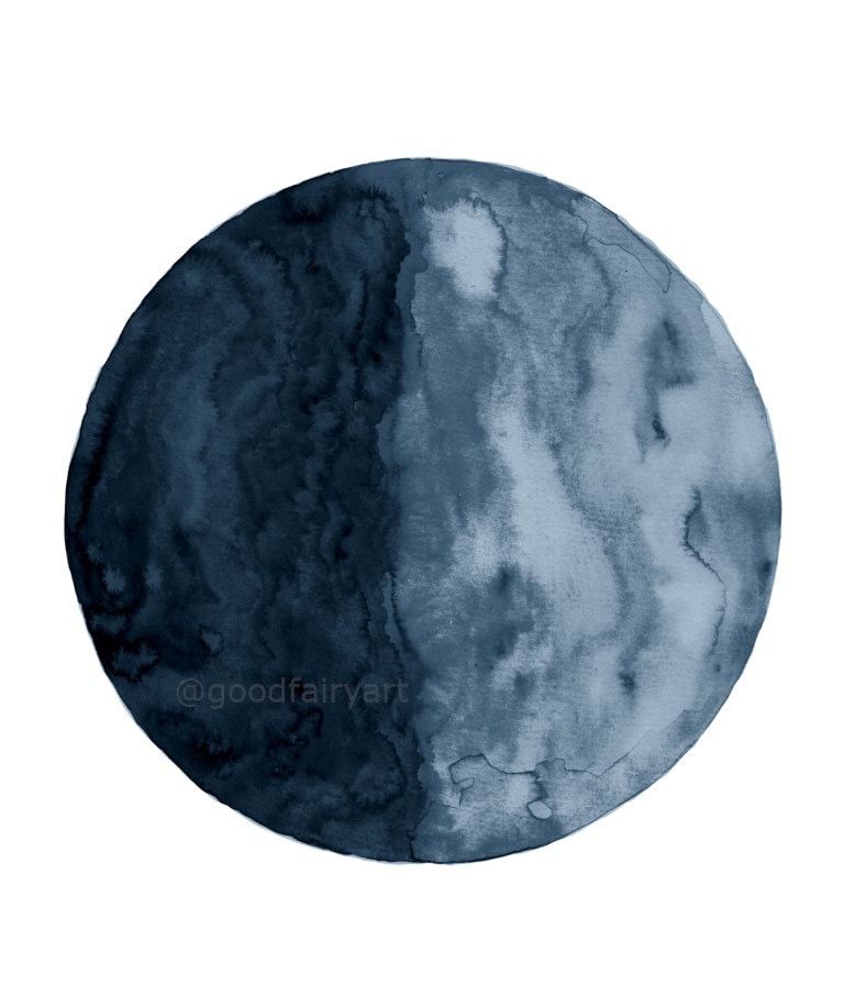 Moon Indigo Print Set of 6 Prints Watercolor Painting Print Moon Phases ...