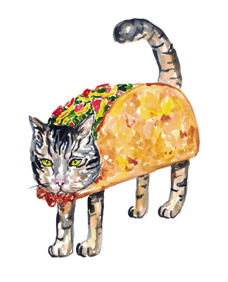Taco Cat Painting Kitchen Wall Poster Watercolor Art - Etsy