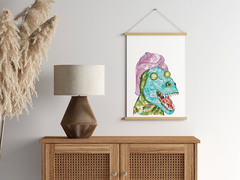 T-rex SPA Bath Dinosaur Painting Watercolour Dino Trex Bathroom Green ...