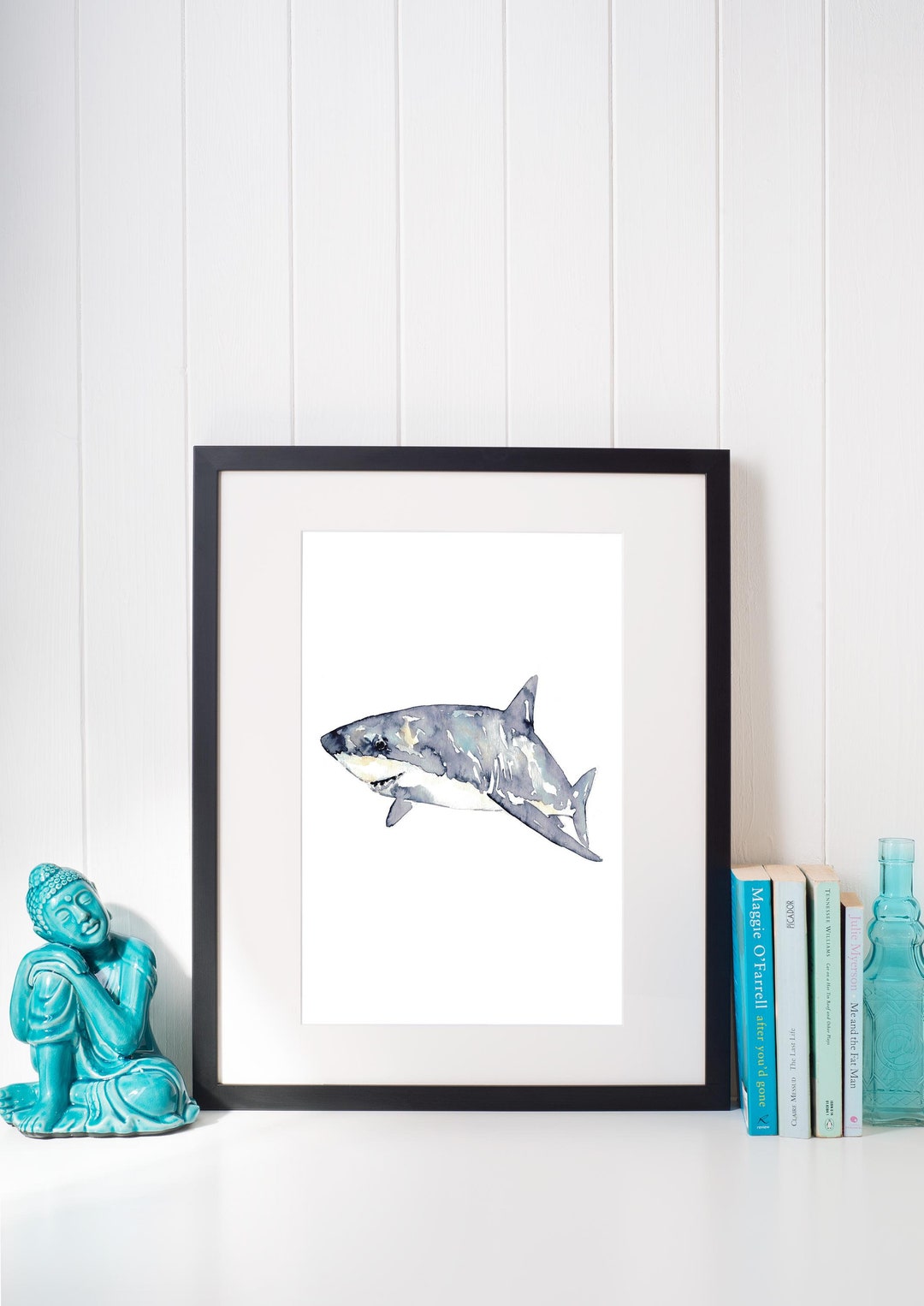 Shark Watercolor Painting Print Art, Animal, Illustration, Whale Grey ...