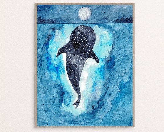 Shark Whale Watercolor Painting Print Art Fish Animal - Etsy