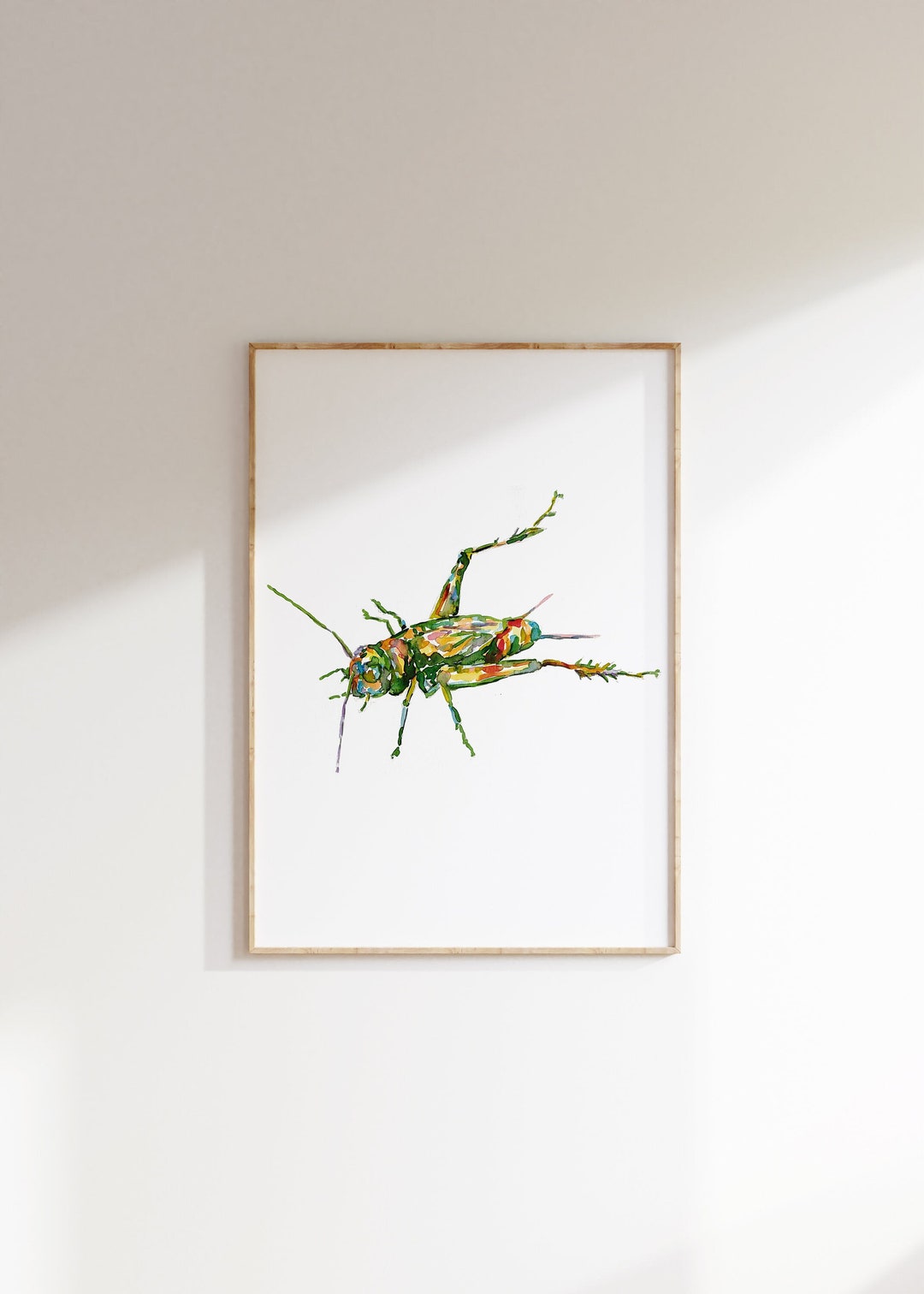 Field Cricket Painting Watercolour Ink Iridescent Green Wall Art Bug ...
