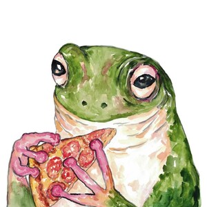 Frog Pizza Watercolor Painting Print Art Animal Illustration Life Wall ...
