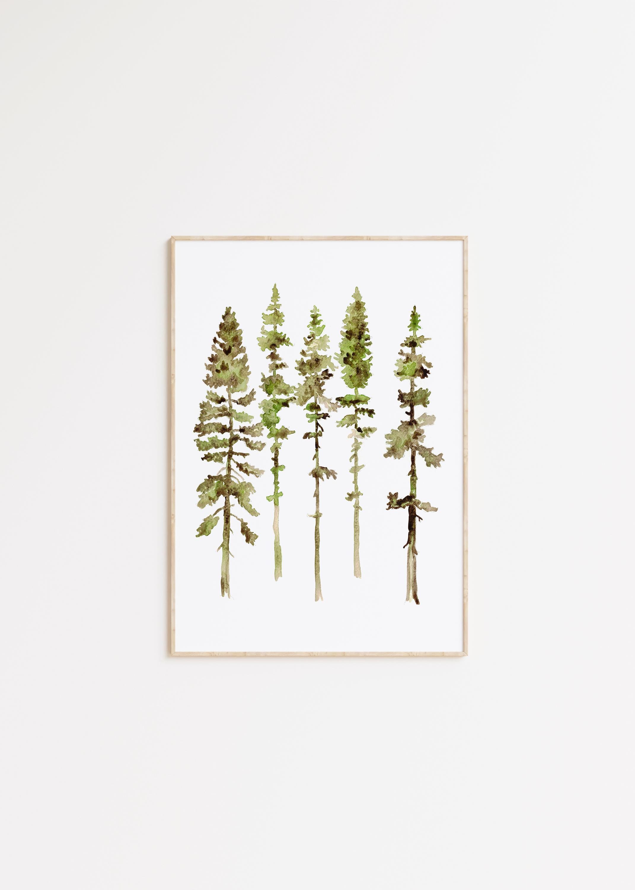 Pine Trees Watercolor Painting Print Print Gift Wall Decor Home Wall ...