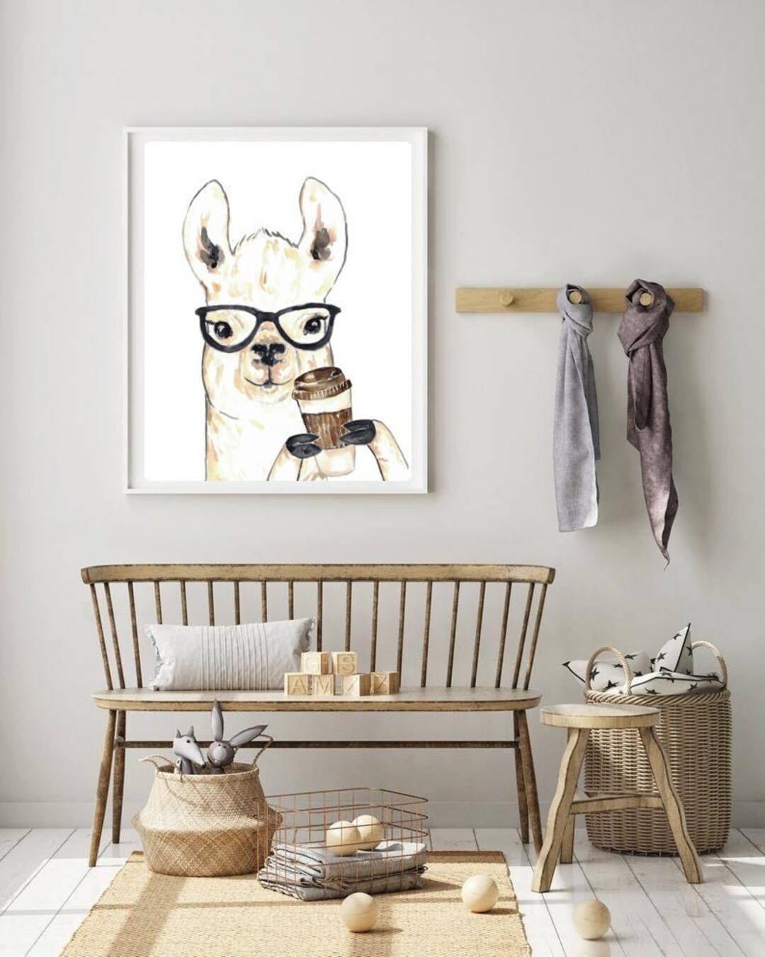 Llama Coffee Watercolor Painting Print Art, Animal Illustration Cup Mug ...