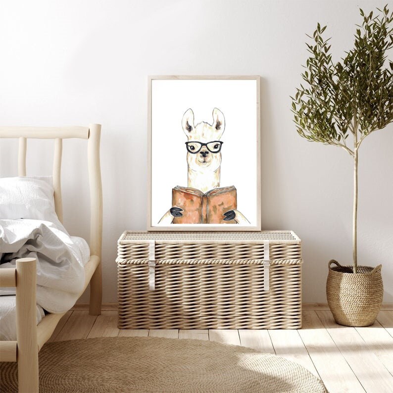 Llama Reading Book Watercolor Painting Print Art Wall Poster - Etsy