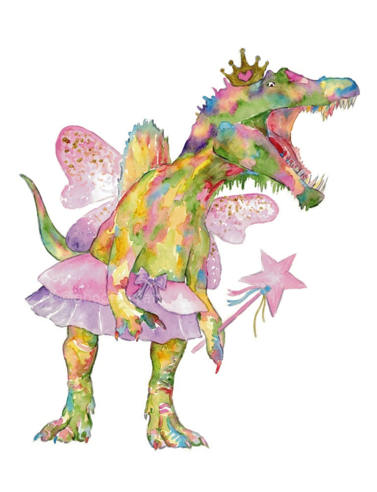 T-rex Princess Fairy Dinosaur Painting Watercolour Dino Trex - Etsy