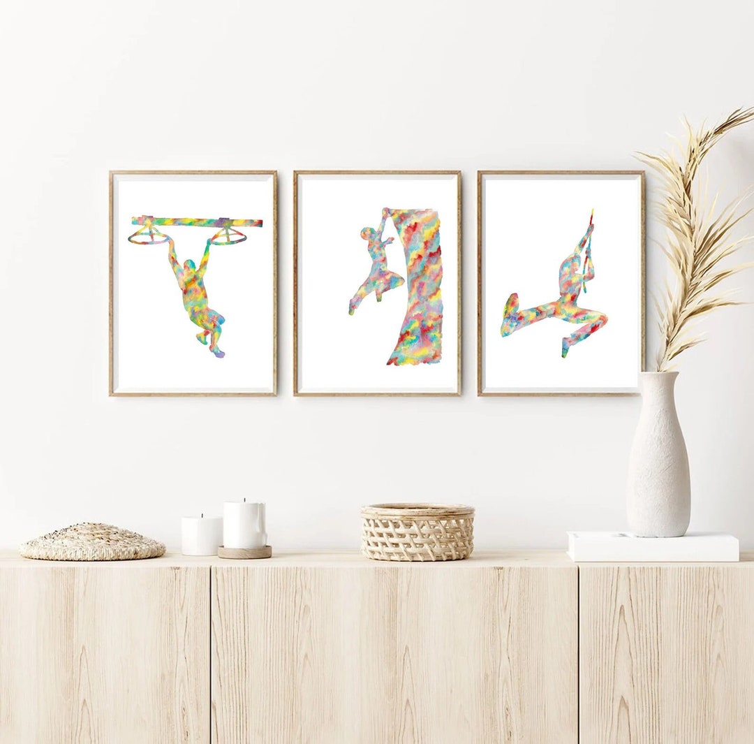 Set of 3 Ninja Obstacle Course Man Watercolor Print Poster Gift Wall ...