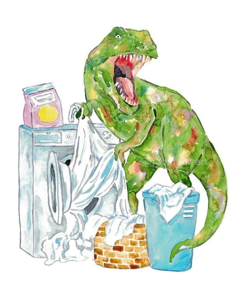 T-rex Laundry Dinosaur Painting Watercolour Dino Trex Bath Bathroom ...