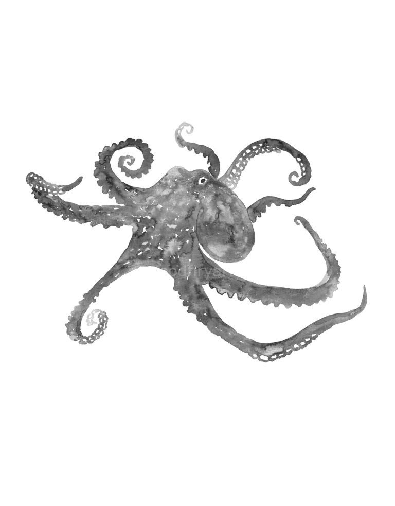 Set of 3 Sea Animals Octopus Turtle Seaweed Watercolor Painting Print ...