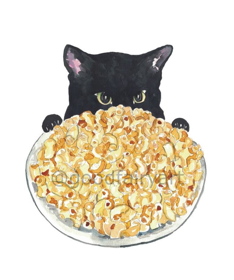 Macaroni Cat Painting Kitchen Wall Poster Watercolor Art Restaurant ...