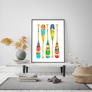 Colorful Oars Print Kids Room Wall Decor Painting Watercolour Ink Canoe ...