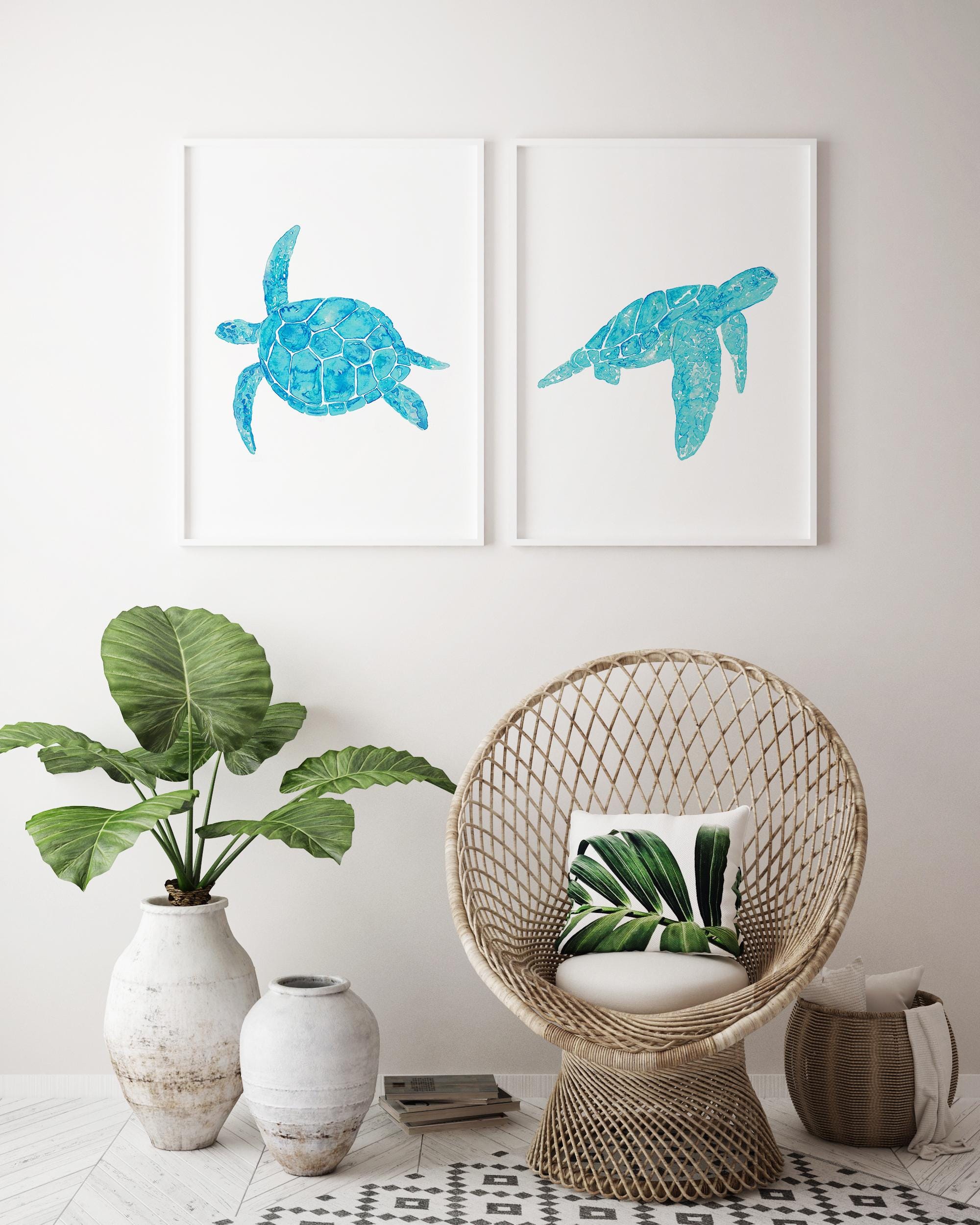 Set of 2 Sea Turtle Watercolor Painting Print Animal, Illustration Life ...