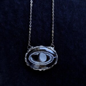 Engraved Saturn Glass Necklace, Rustic Handmade, Engraved Planet ...