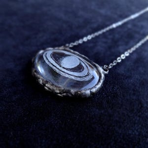Engraved Saturn Glass Necklace, Rustic Handmade, Engraved Planet ...
