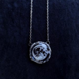 Full Moon Engraved Necklace, Circle Pendant, Engraved Glass, Hand Drawn ...
