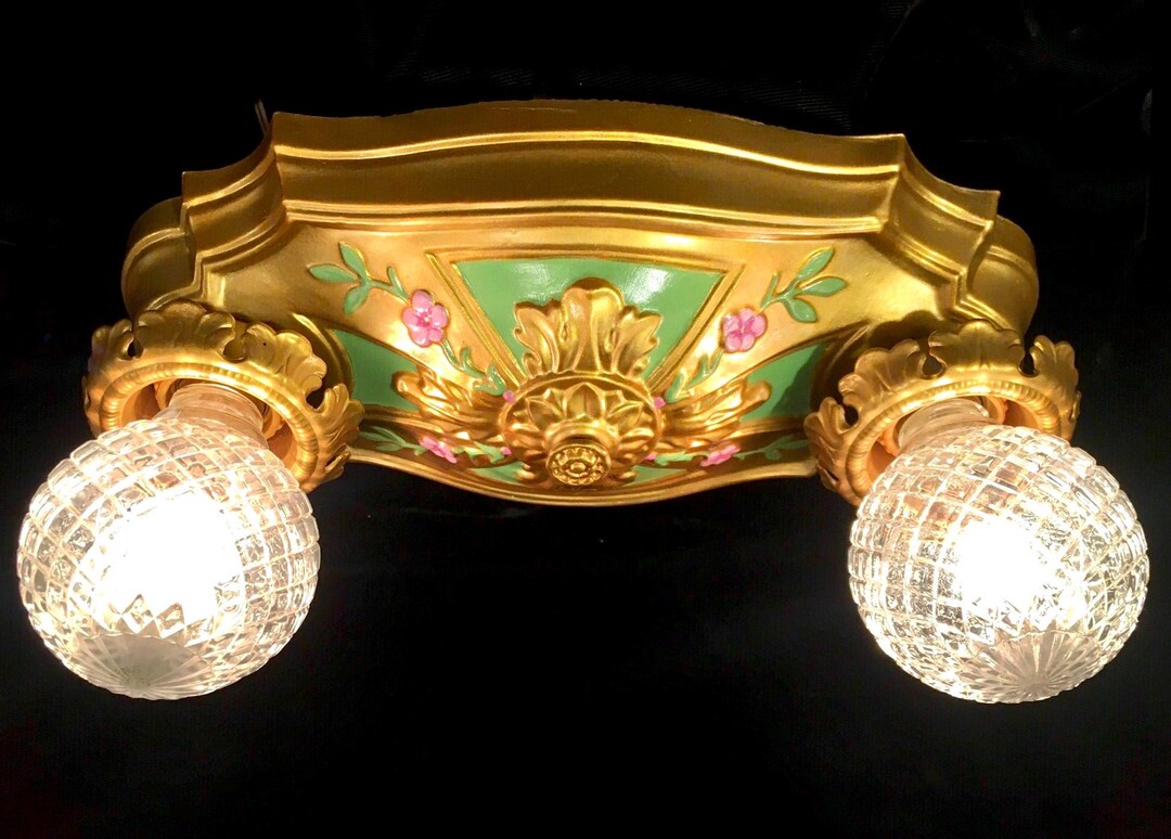 Antique Vintage Victorian Floral 2 Light Flush Mount Ceiling Fixture ...