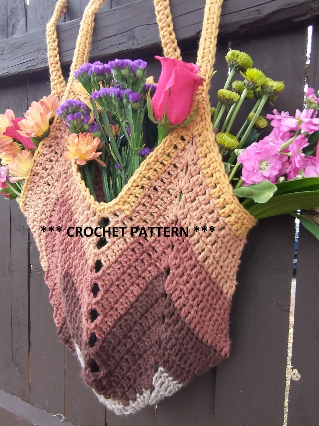 Crochet Pattern, PDF DIGITAL DOWNLOAD, Chevron Market Bag, Crochet Tote ...