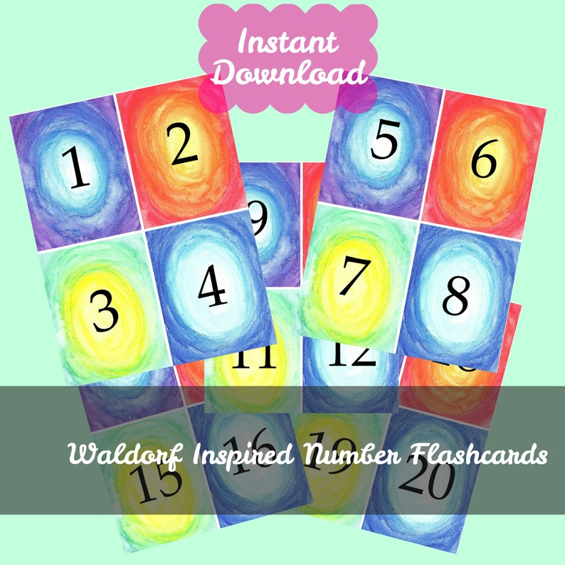 Waldorf Inspired Number Flashcards 1 Thru 20, Watercolored, Printable ...