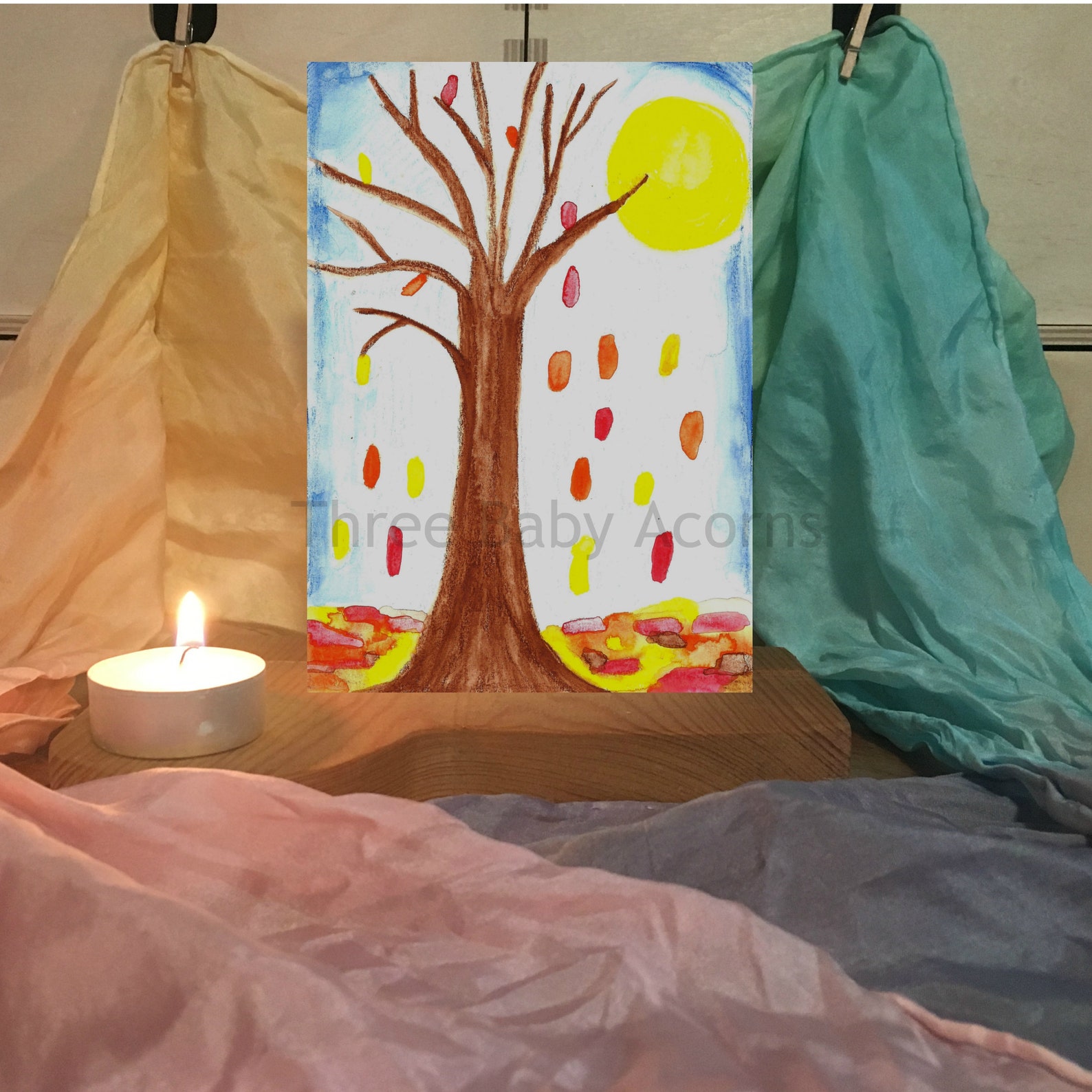 Waldorf inspired watercolor autumn postcard set, printable fall set of ...