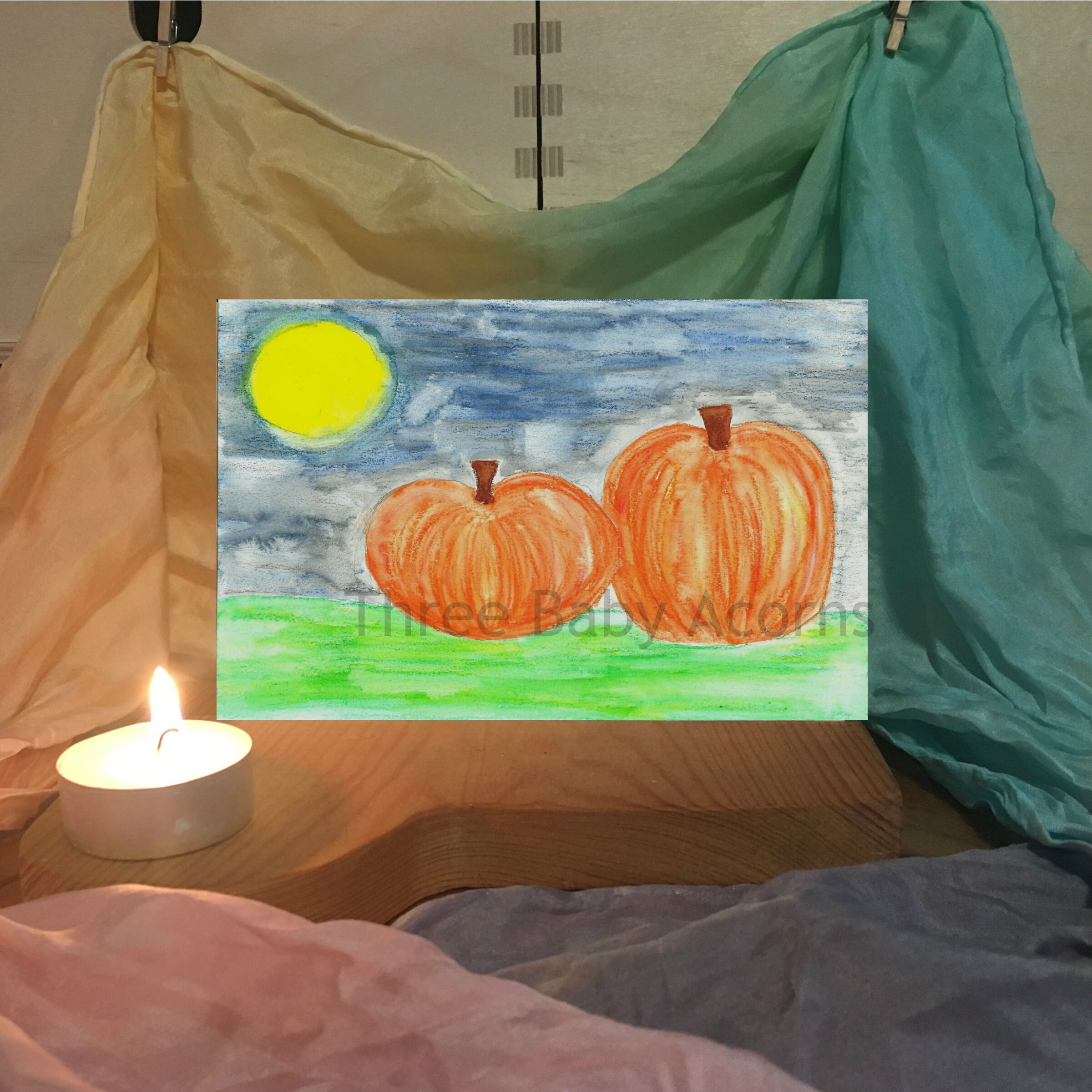 Waldorf inspired watercolor autumn postcard set, printable fall set of ...