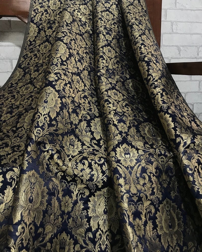 Silver And Gold Bridal Brocade Fabric fabric by the yard NFAF51 50% ...