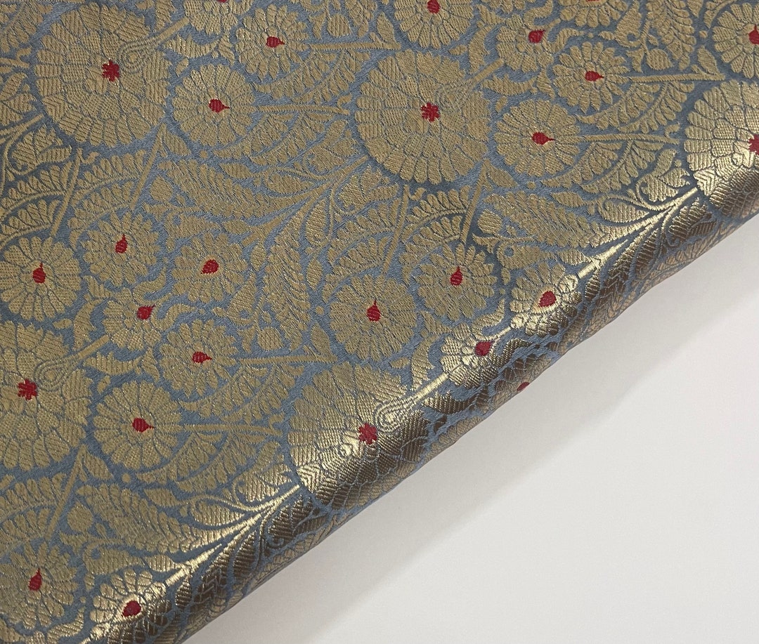 50% SALE Indian Brocade Fabric Gray & Gold Fabric Wedding Indian ...