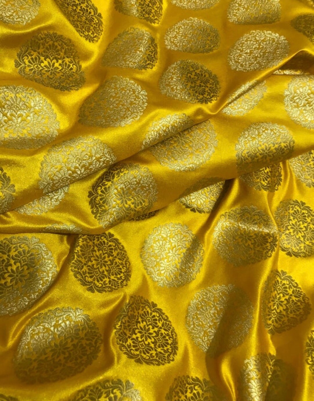 50% SALE Indian Brocade Fabric Yellow and Gold Fabric, Wedding Indian ...