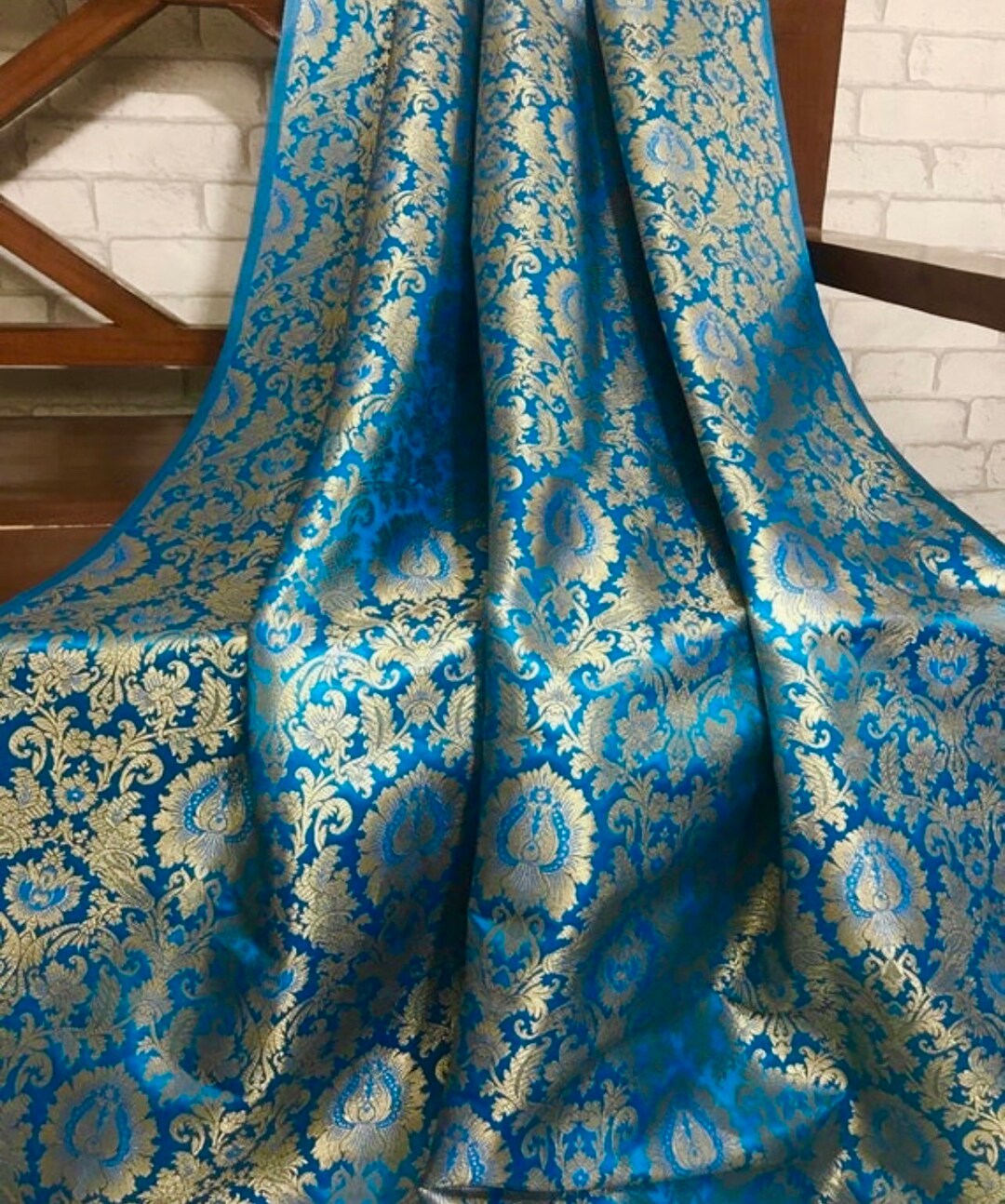 50% SALE India Brocade Fabric Light Blue and Gold Brocade - Etsy