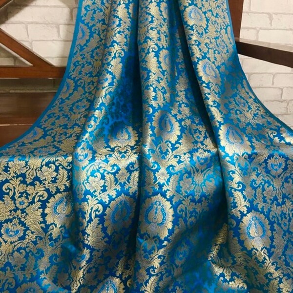 Light Blue and Gold Brocade Dress Fabric - Etsy