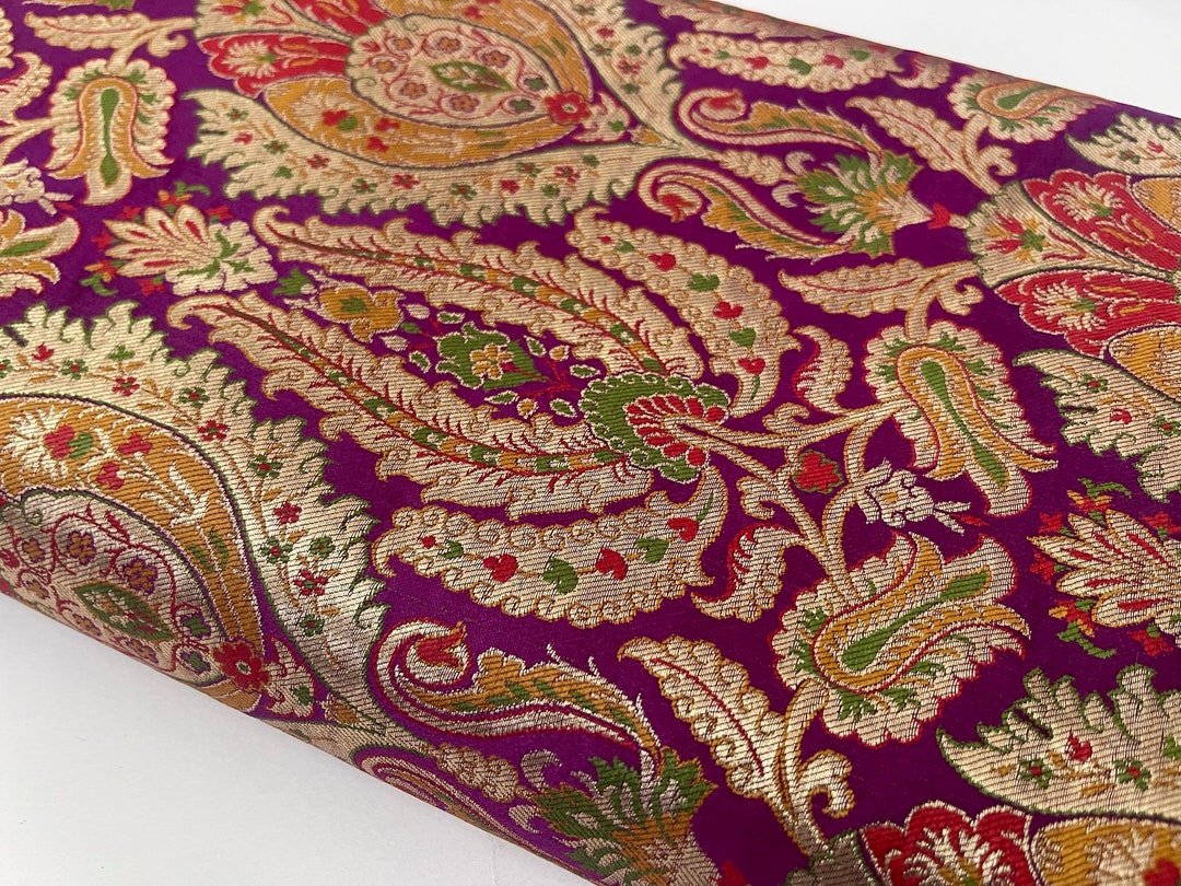 50% SALE Brocade Fabric, Purple and Gold Fabric, Wedding Indian Brocade ...