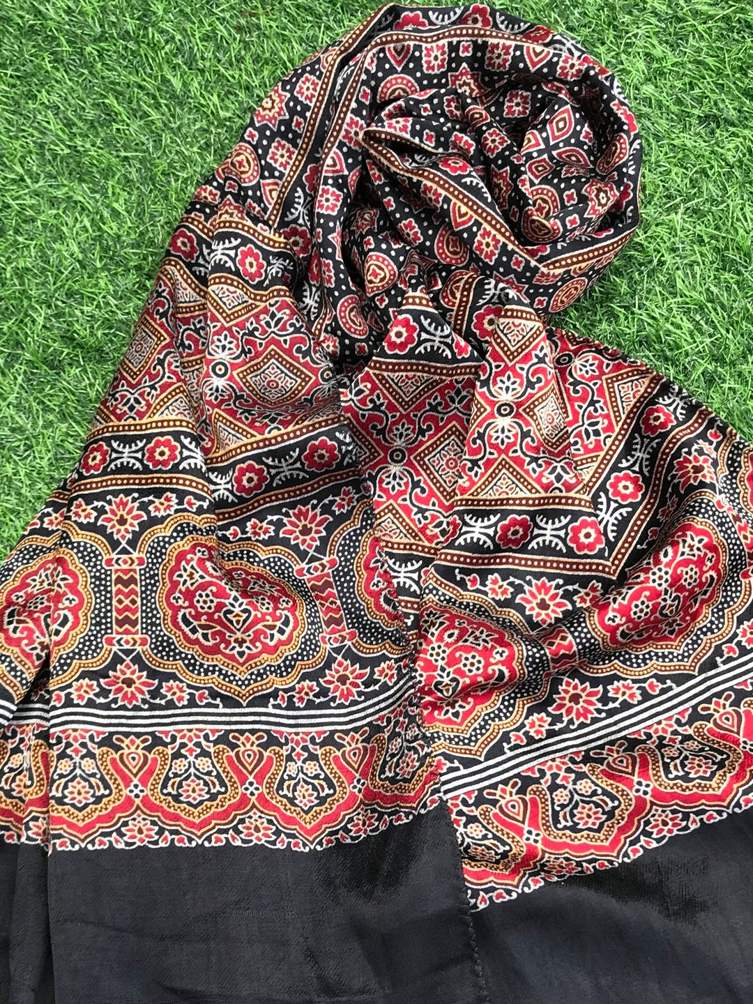 Ajrakh Modal Satin Fabric Indian Stole for Women, Dupatta , Scarf ...