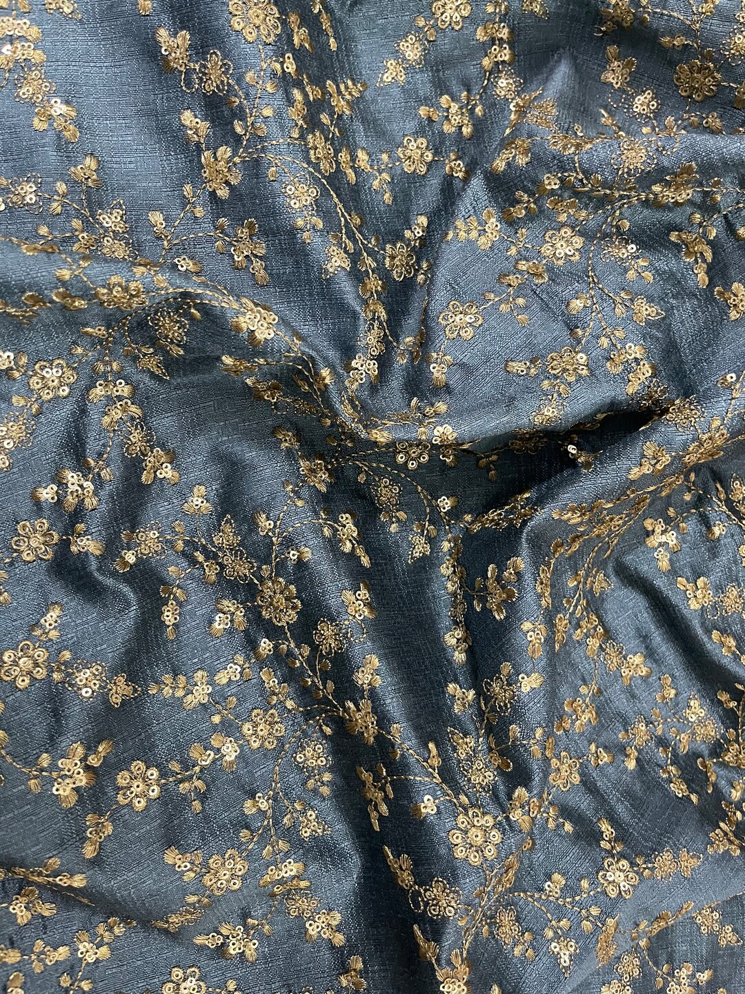 50% SALE Gray & Gold Embroidered Fabric, Dress, Costume, Drapery ...