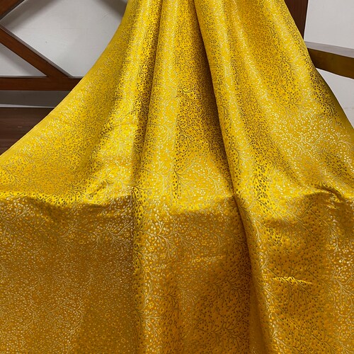 Yellow Brocade Fabric by the Yard Gold Banaras Brocade Fabric - Etsy